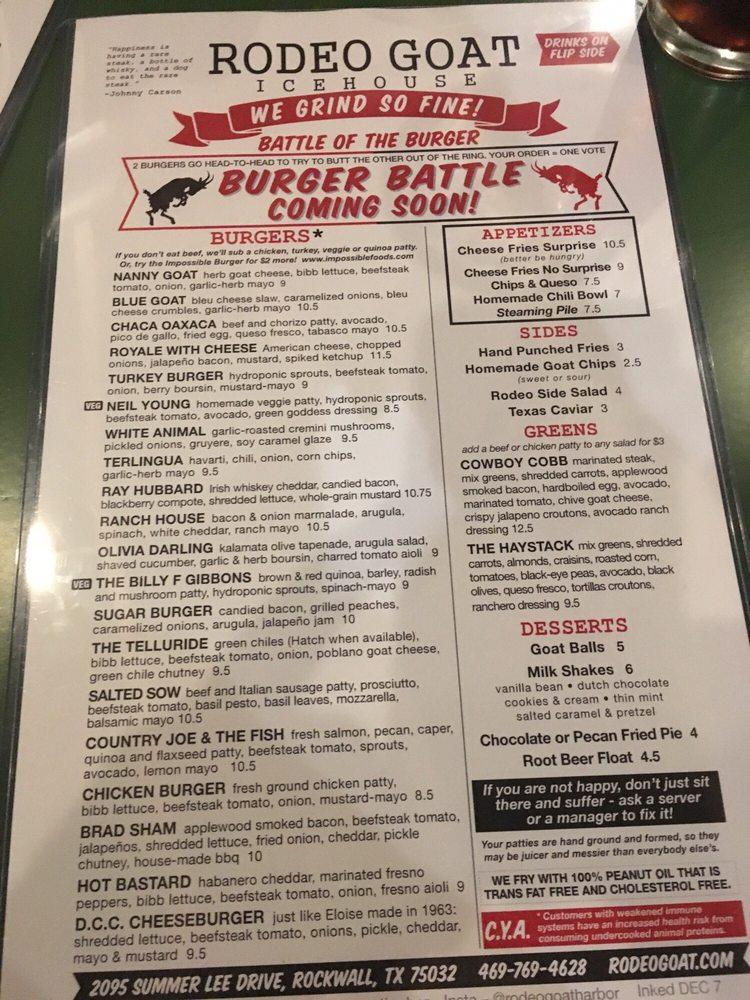 Menu at Rodeo Goat pub & bar, Rockwall