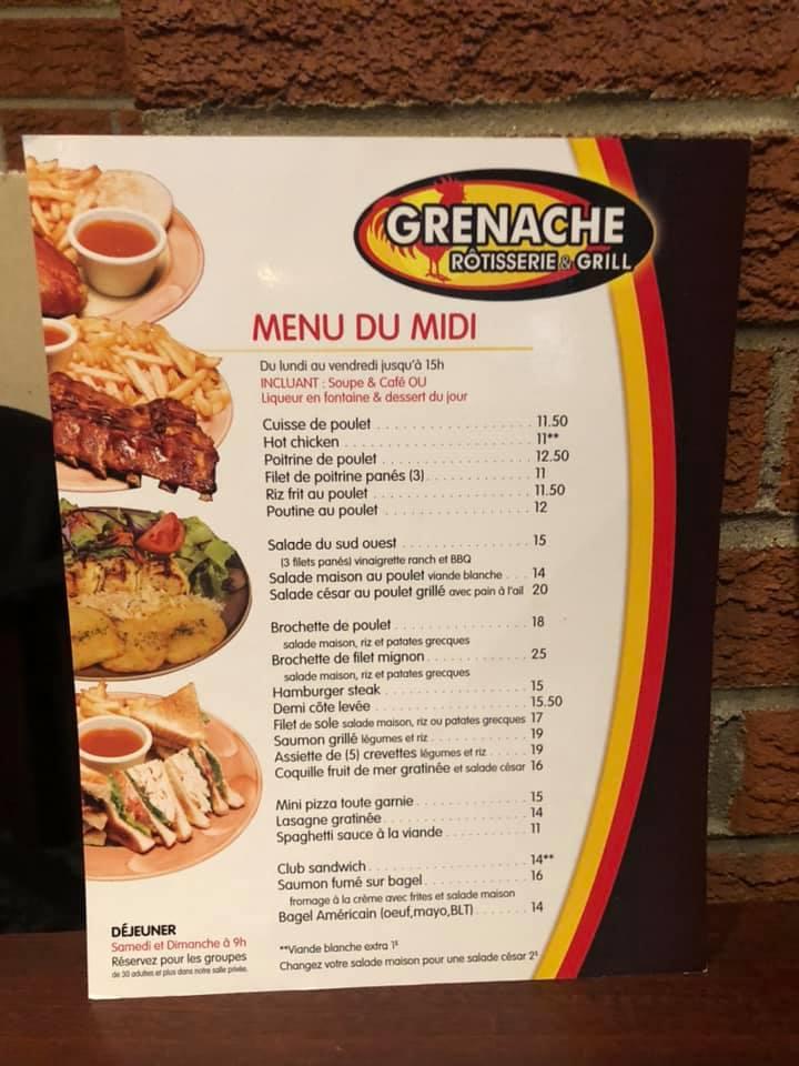 Menu au Rôtisserie Pizzeria Grenache, Repentigny