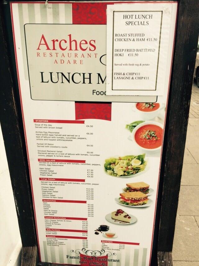 Menu at The Arches Restaurant Adare, Adare, Main St