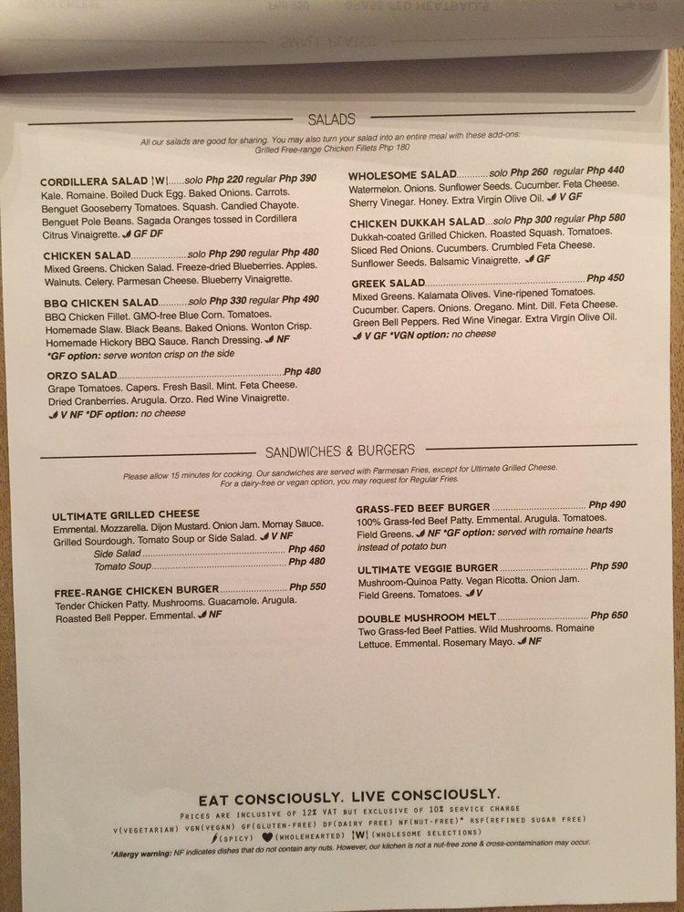 Menu at The Wholesome Table Salcedo restaurant, Makati, Salcedo Village