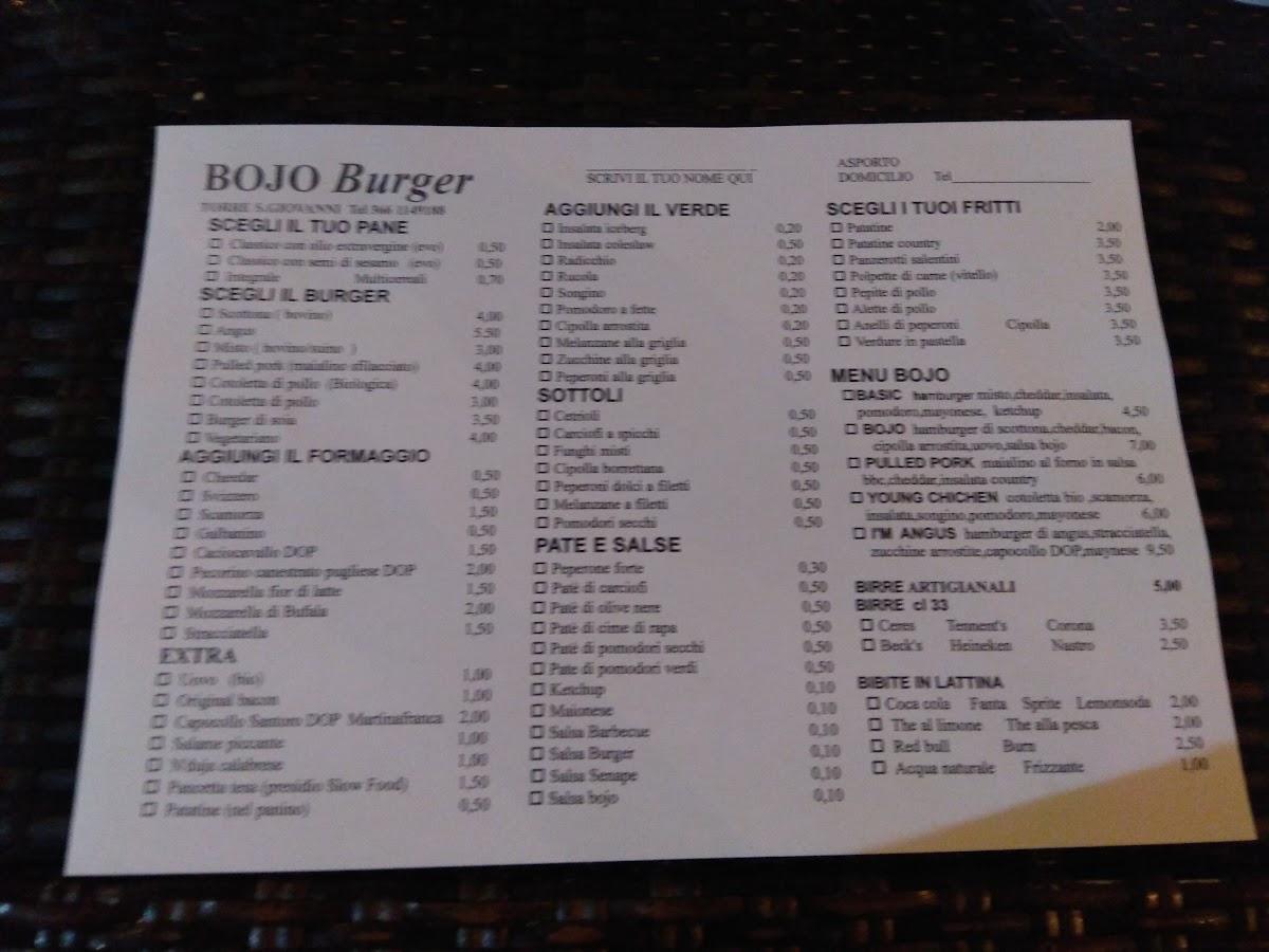 Menu at Bojo Fish/Burger restaurant, Torre San Giovanni