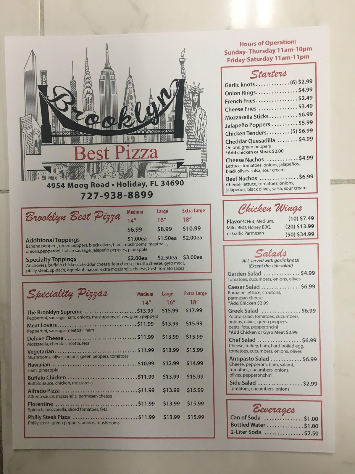 Menu at Brooklyn Best Pizza pizzeria, Holiday