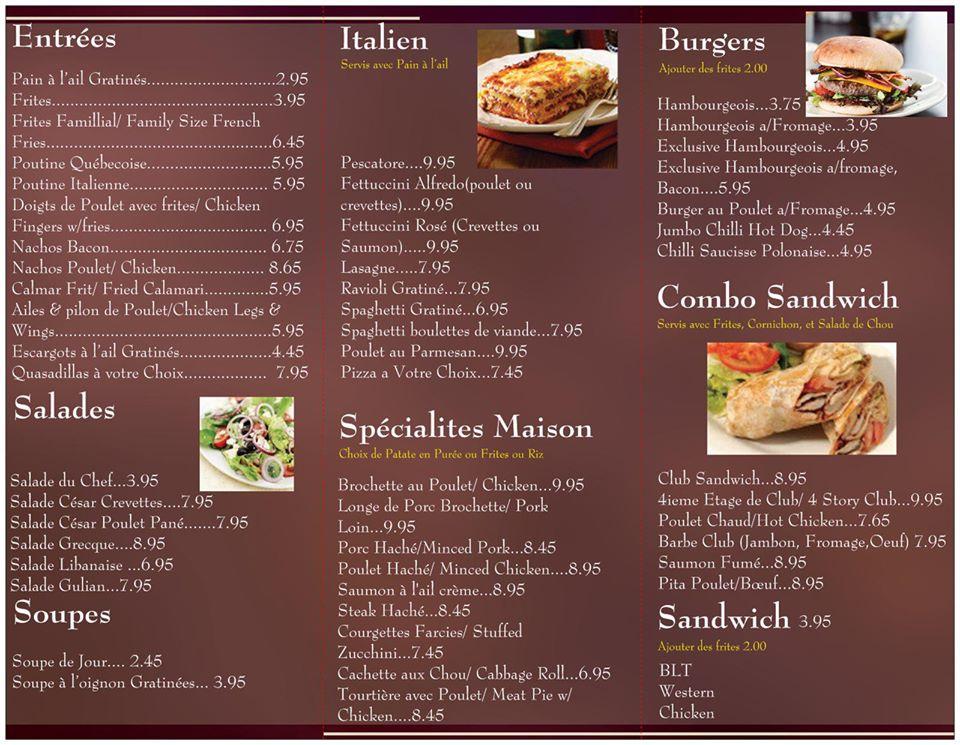 Menu at Chez Barbe, Gatineau