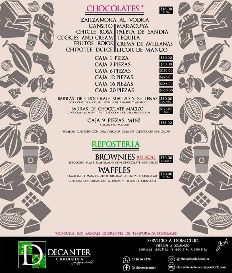 Menu at Chocotaller Decanter cafe, Mexico City