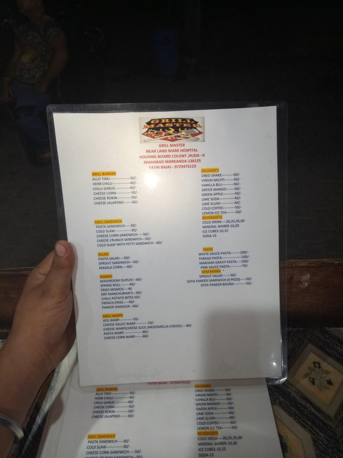 Menu at Grill Master Live, Shahbaad Markanda, Shahabad-Ladwa Rd