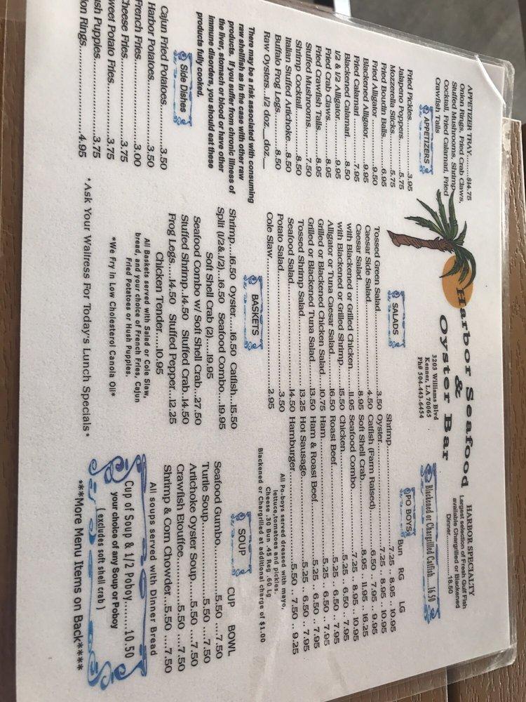 Menu at Harbor Seafood & Oyster Bar, Kenner