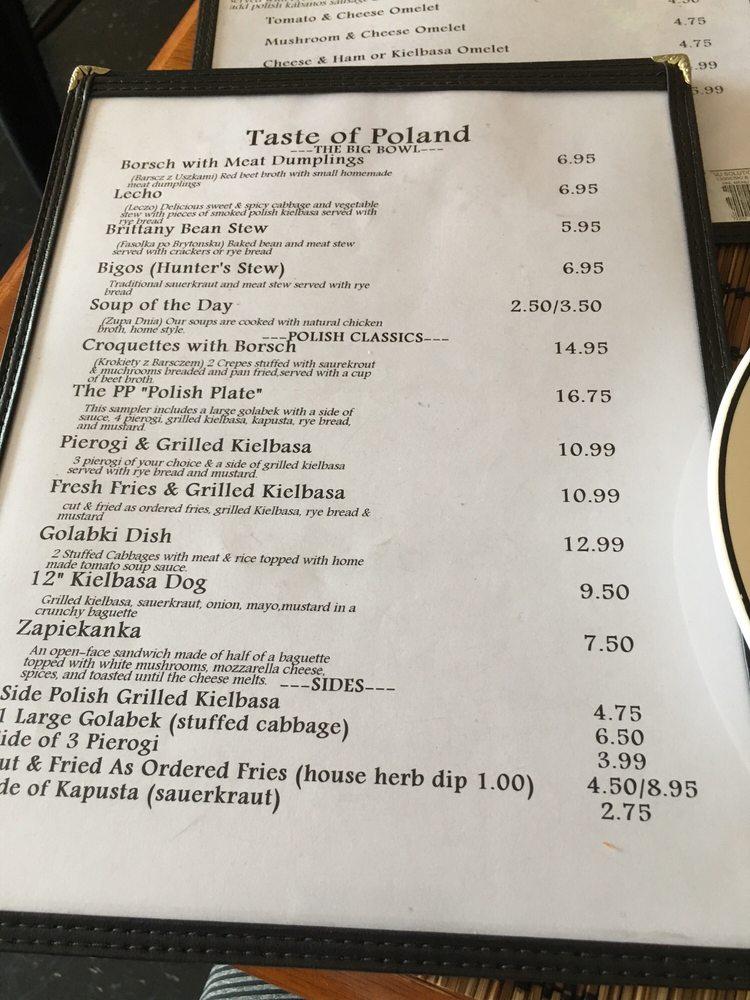 Menu at Janik's Pierogi Cafe, Westfield