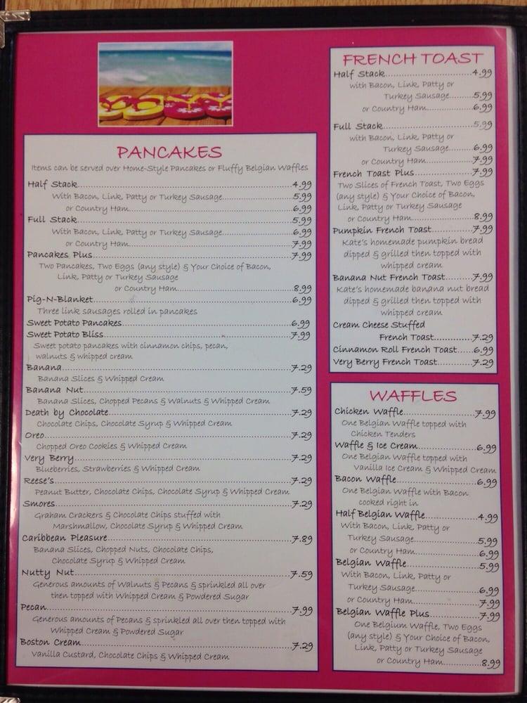 Menu at Kate's Pancake House restaurant, Carolina Beach