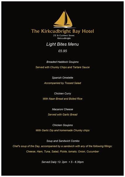 Menu at The Kirkcudbright Bay Hotel pub & bar, Kirkcudbright