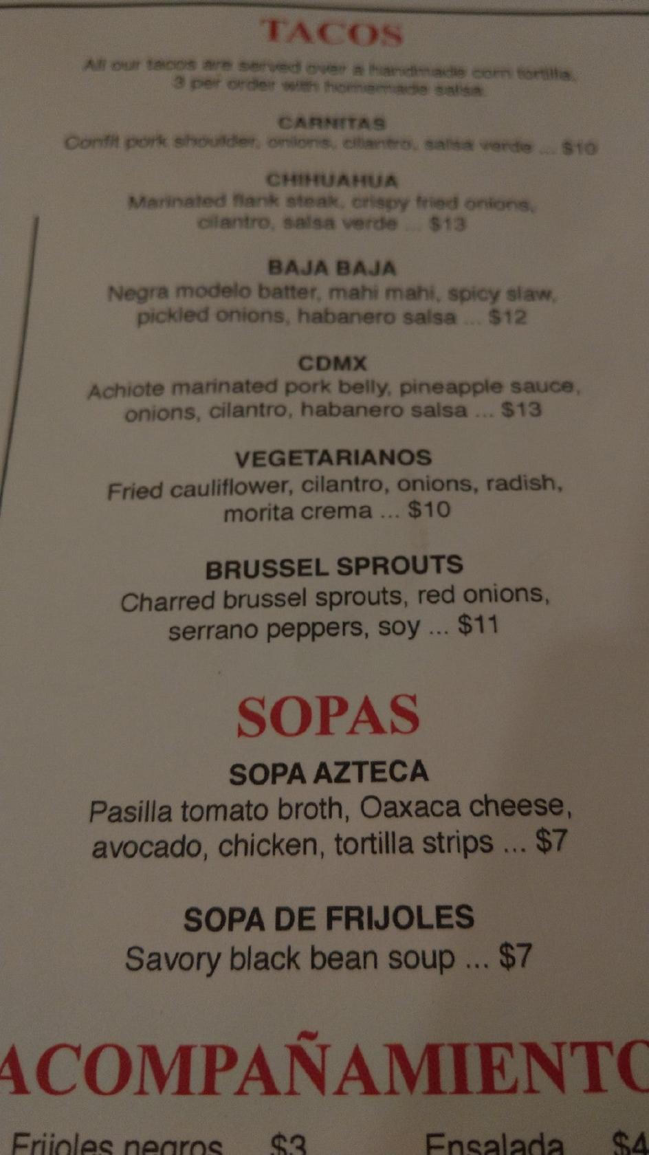 Menu at Nemi restaurant, Philadelphia