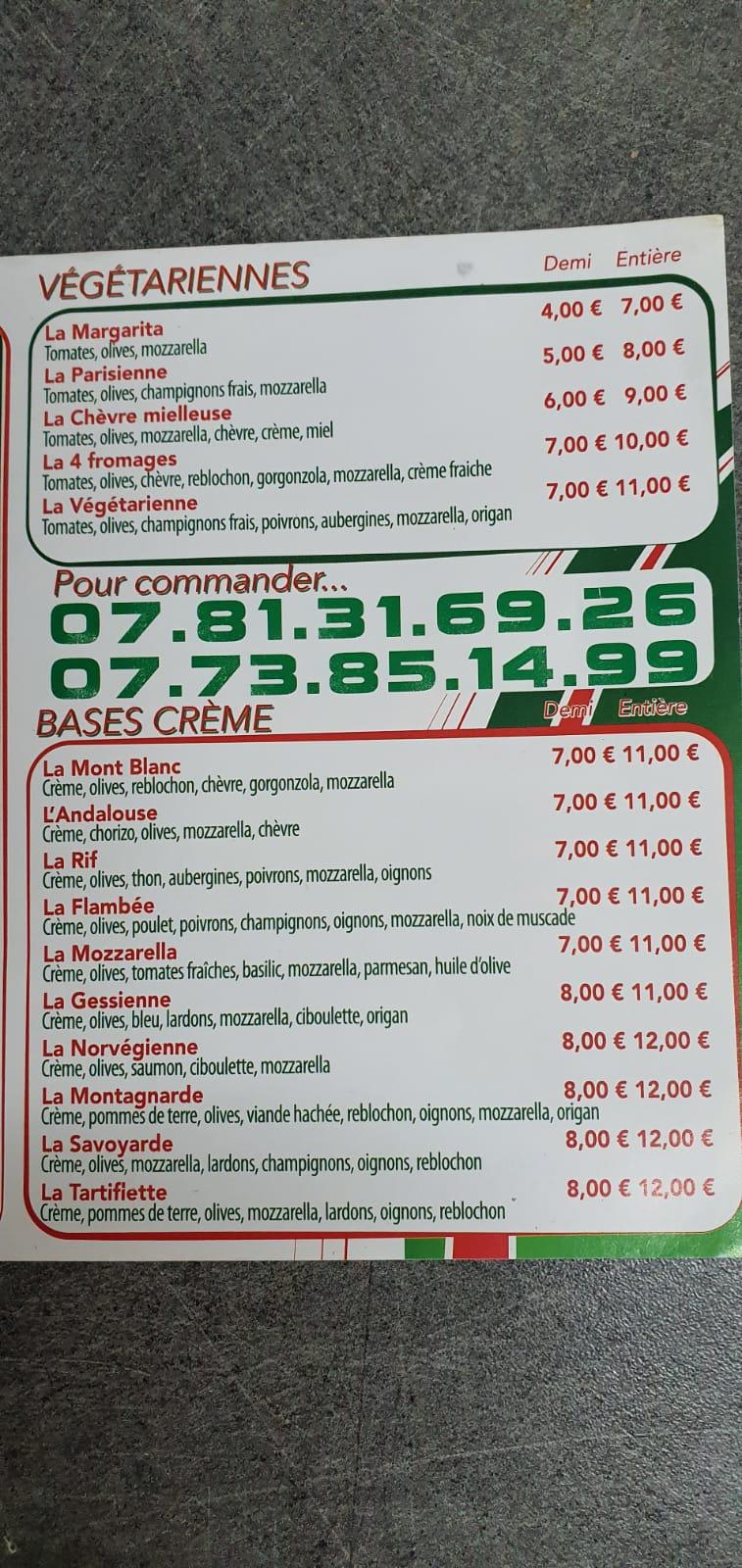 Menu at Pizzia di napoli grilly restaurant, Grilly