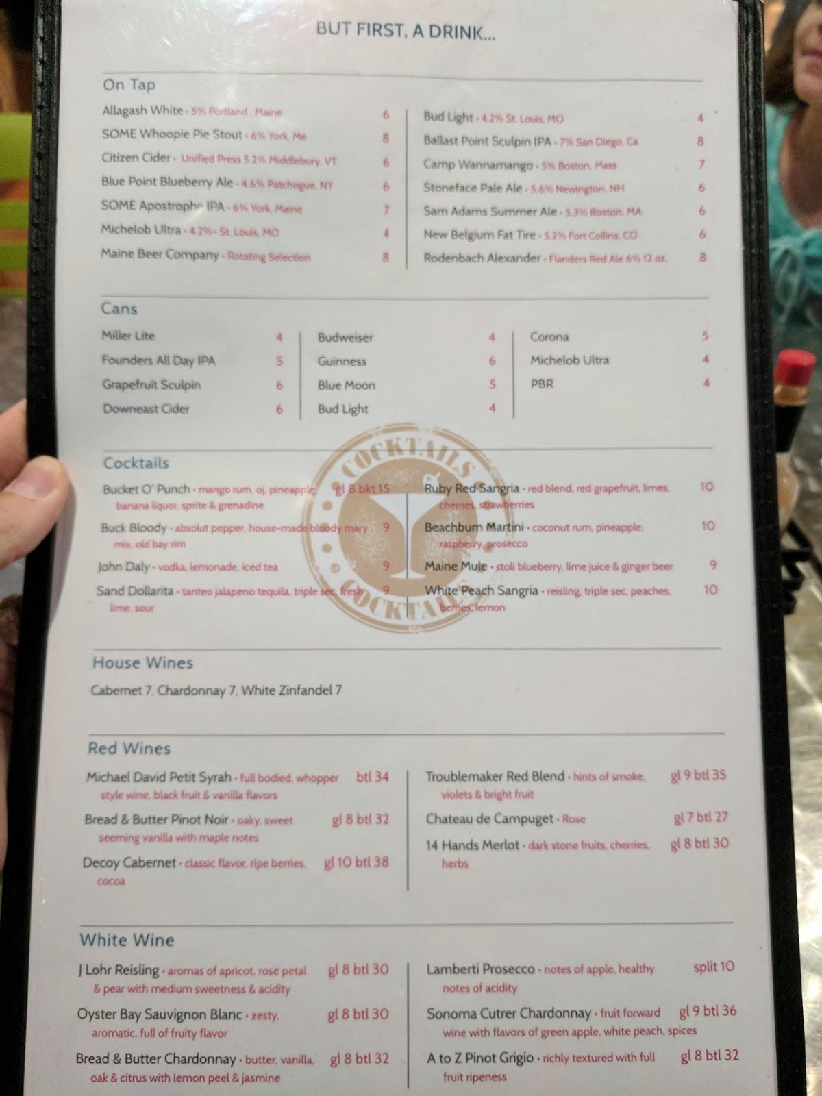 Menu at Sand Dollar Bar & Grille, York