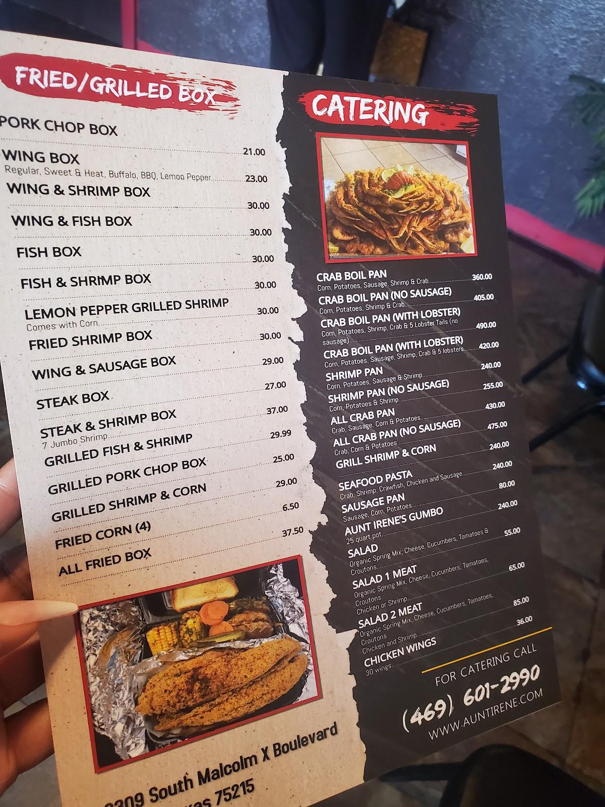 Menu at Aunt Irene Kitchen restaurant, Dallas, S Malcolm X Blvd