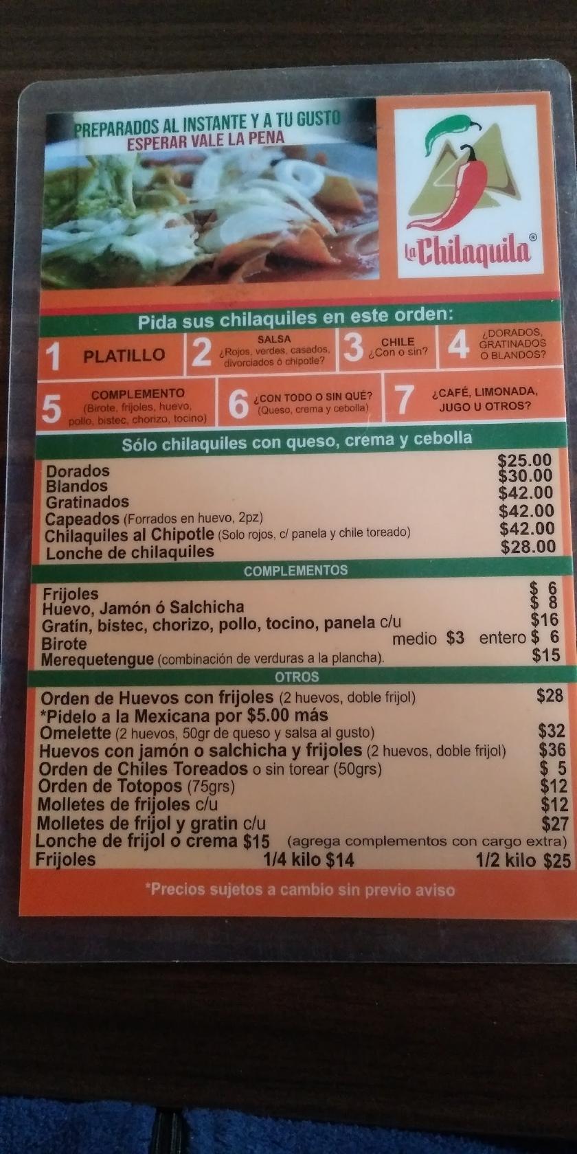 Carta del restaurante Chilaquiles La Chilaquila Ferrocarril, Guadalajara