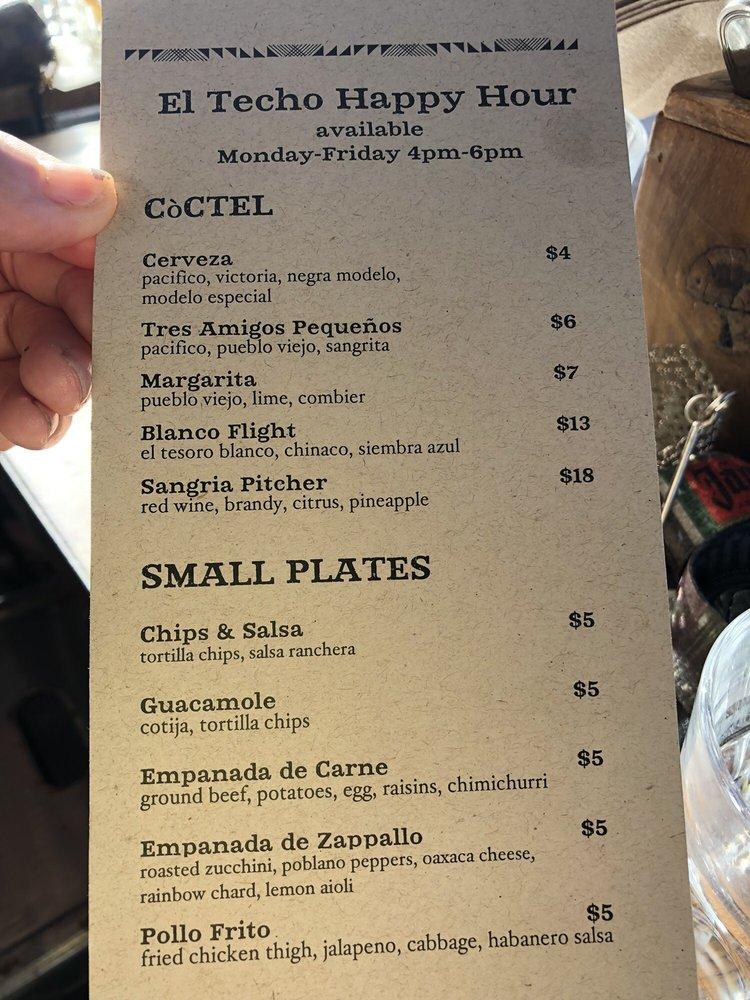 Menu at El Techo pub & bar, San Francisco