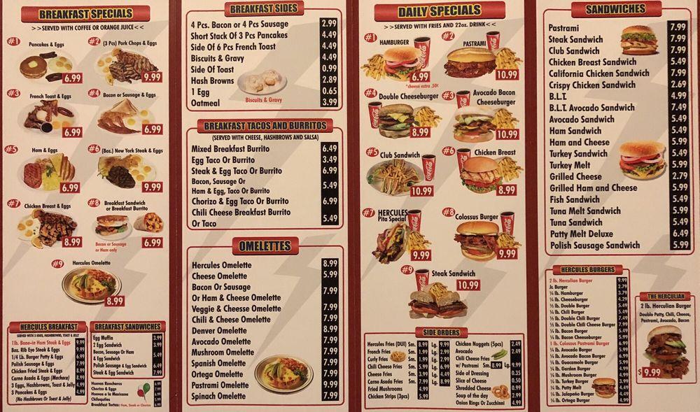 Menu at Hercules Burgers restaurant, South Gate