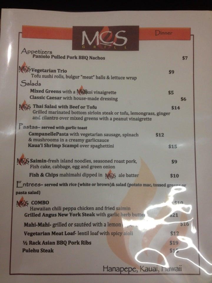 Carta del restaurante MCS Grill, Hanapepe
