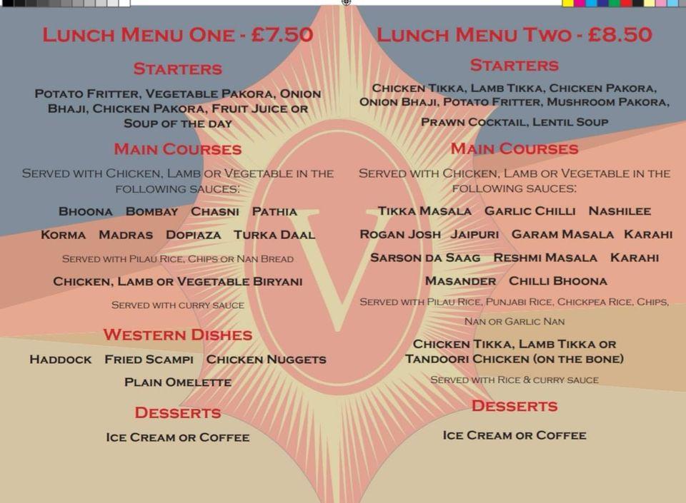 Menu at The Viceroy Fine Dining restaurant, Dunfermline