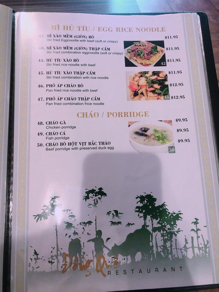 Menu at Dong Que Restaurant, San Jose