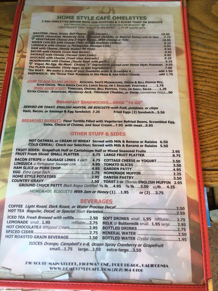 Menu at Home Style Cafe, Fort Bragg, 790 S Main St