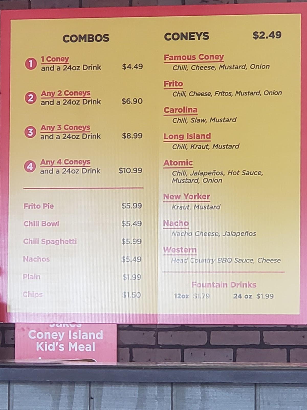 Menu at Jakes Coney Island restaurant, Edmond