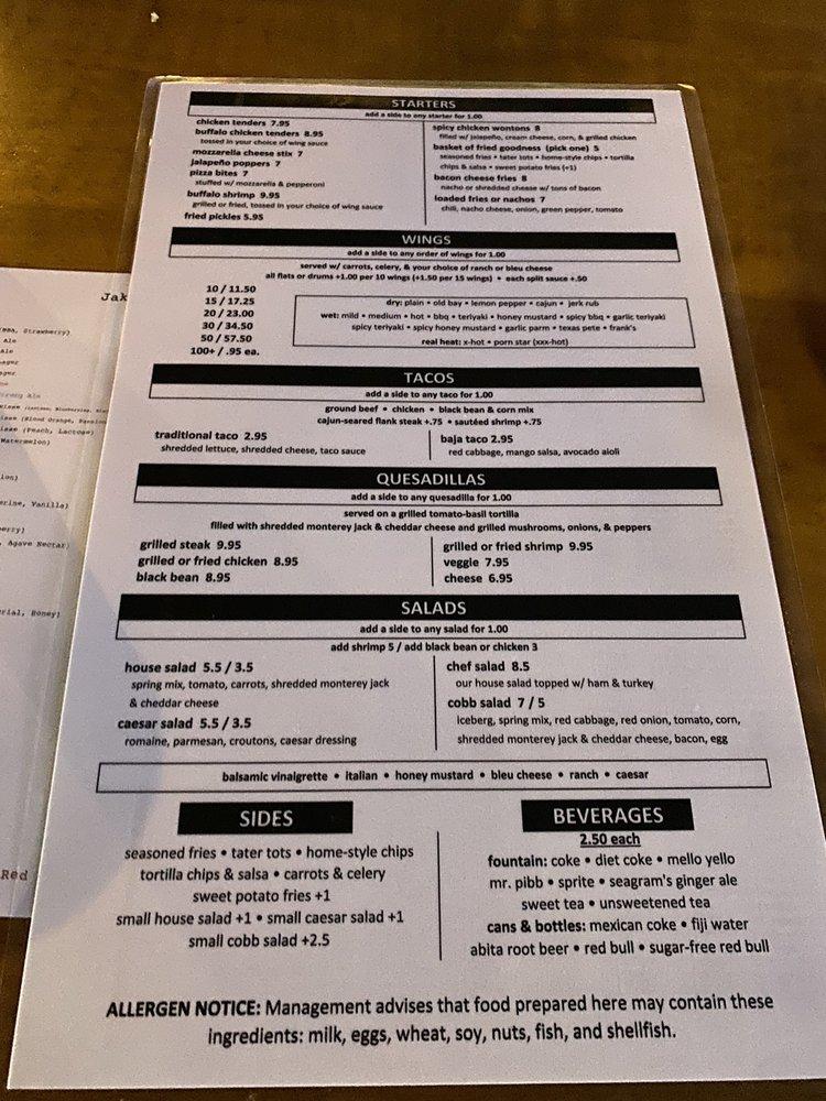 Menu at Jake's Pub & Billiards, Greensboro
