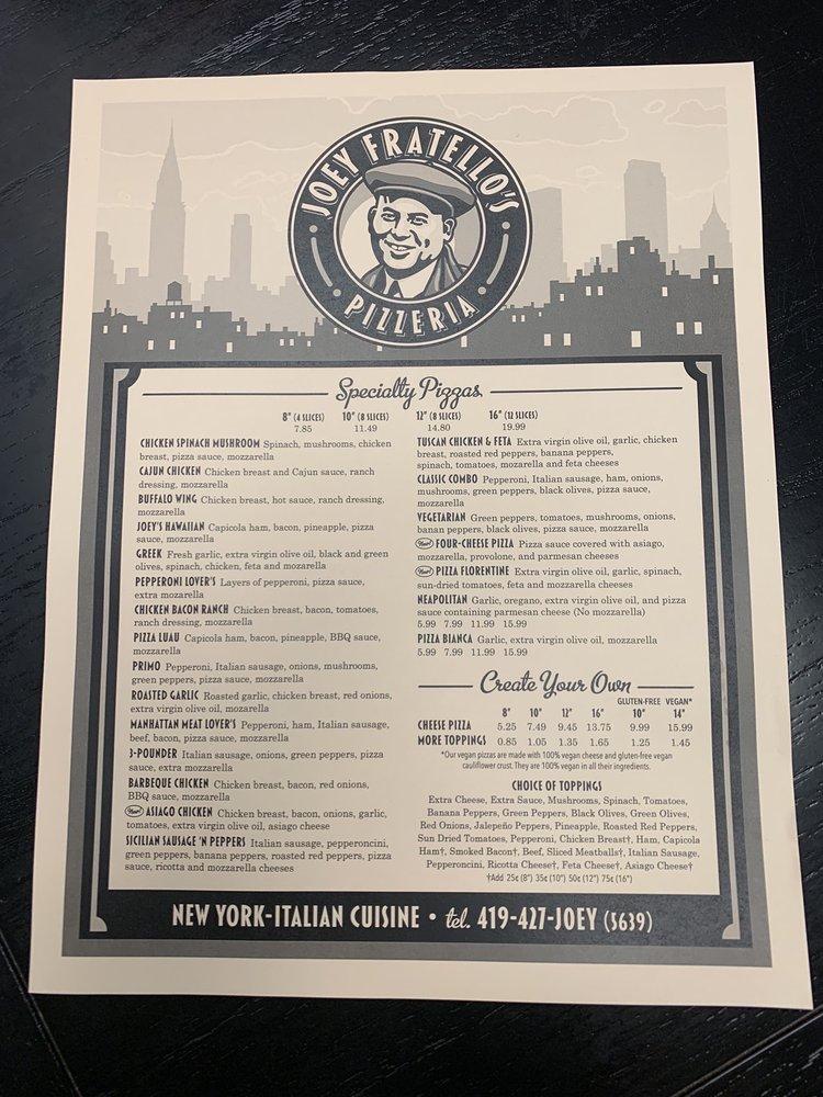 Menu at Joey Fratello's Pizzeria, Findlay