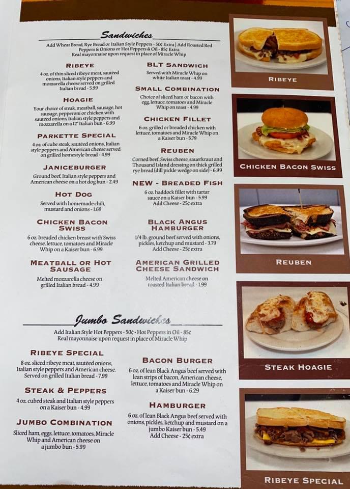 Menu at Parkette Family Restaurant, Clarksburg, E Pike St