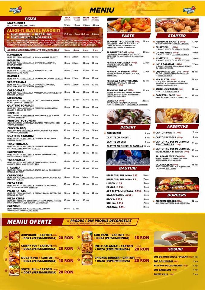 Carta de Proper Pizza&Pasta Arges, Curtea de Argeș