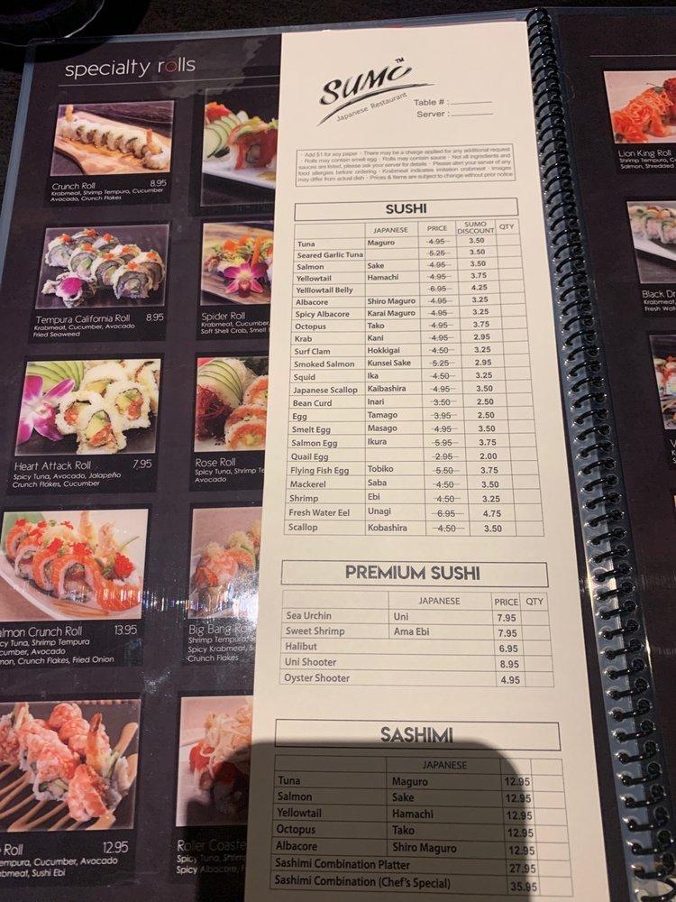 Menu at Sumo Japanese Restaurant, Ventura, S Victoria Ave