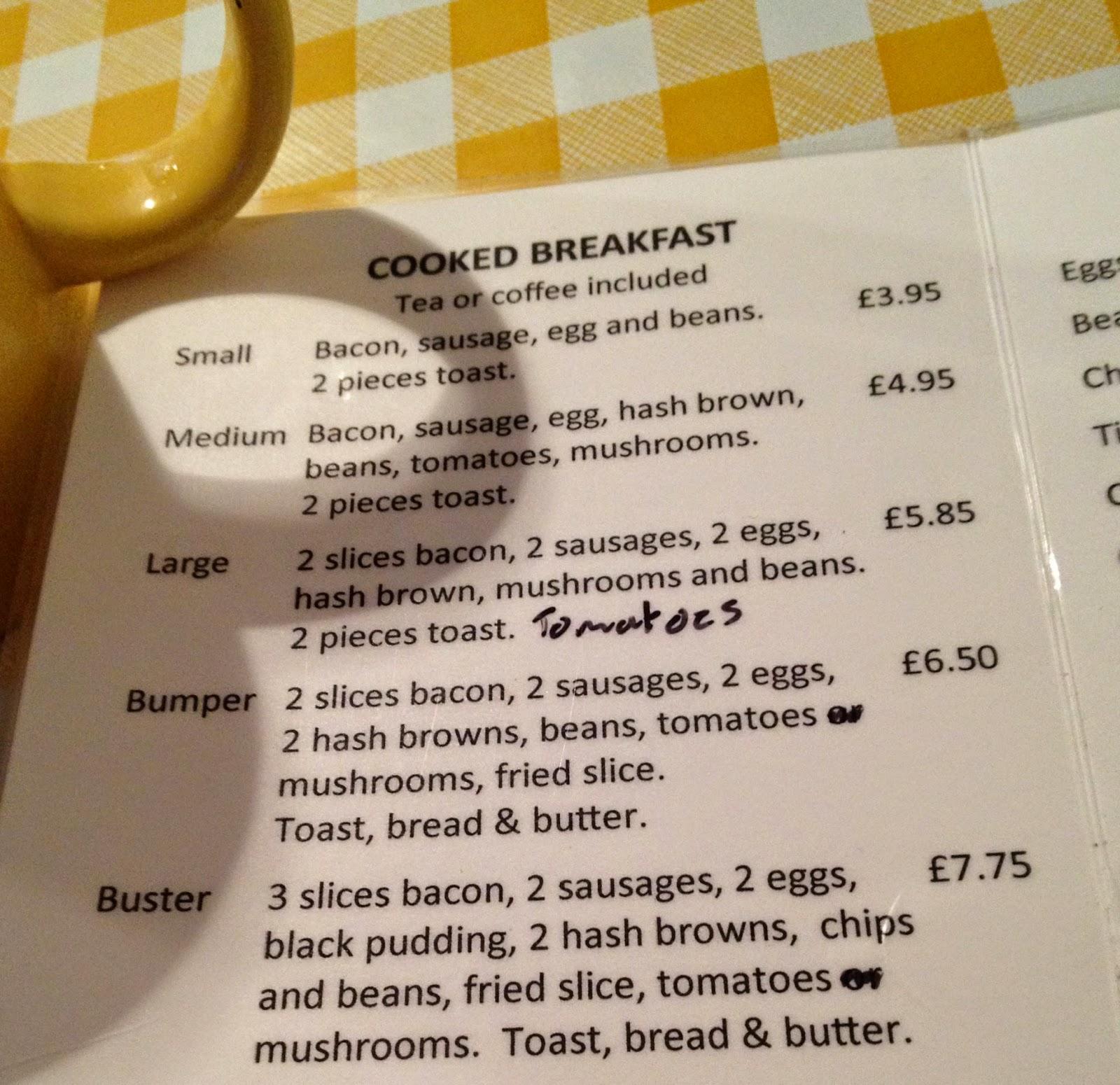 Menu at SunnySideUp cafe, Norwich