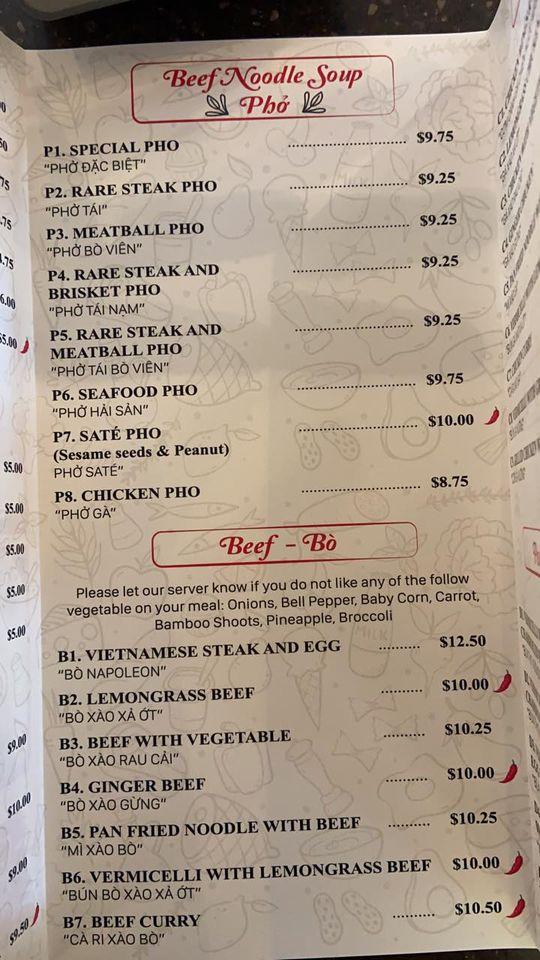 Menu at Viet Cuisine restaurant, Huntsville
