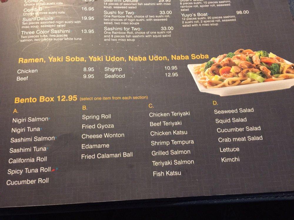 Menu at Yuyo Japanese Restaurant, Lubbock