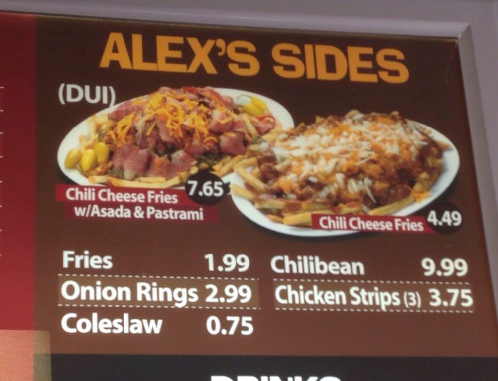 Menu at Alex Burgers restaurant, Los Angeles, E Olympic Blvd