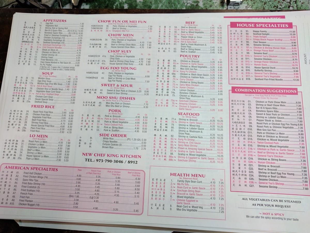 Menu at Chef King Garden restaurant, Haledon, 445 Haledon Ave