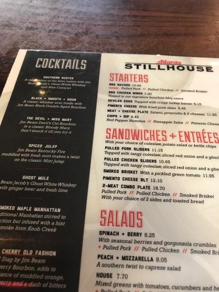 Menu at Atlanta Stillhouse pub & bar, Atlanta, N Terminal Pkwy
