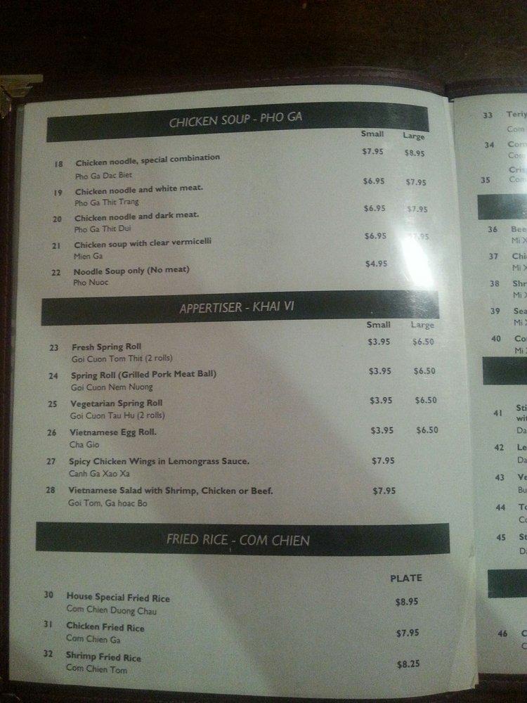 Menu at Blue Ginger Pho restaurant, Tehachapi