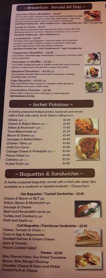Menu at Churches Restaurant, Boston