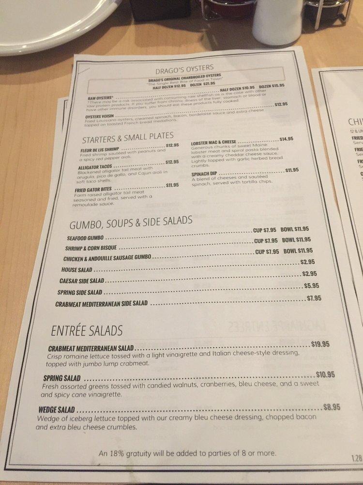 Menu at Drago's Seafood Restaurant - Baton Rouge, Baton Rouge