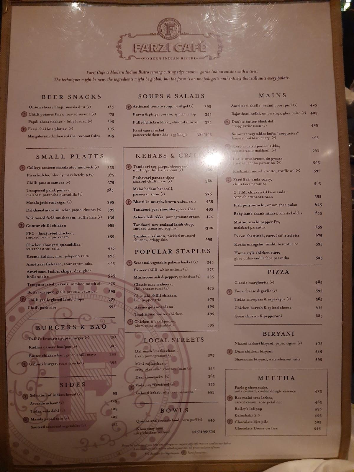 Menu at Farzi Cafe Aerocity, New Delhi, Worldmark 3