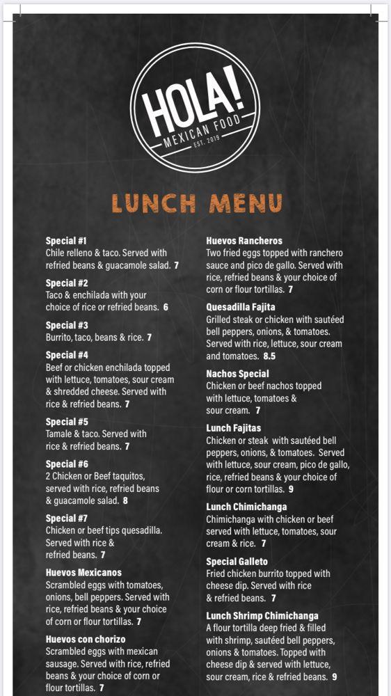 Menu at Hola! Mexican Food restaurant, Eureka