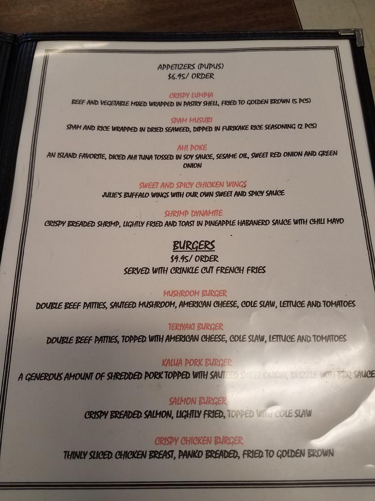 Menu at Julie's Kitchen restaurant, Colorado Springs