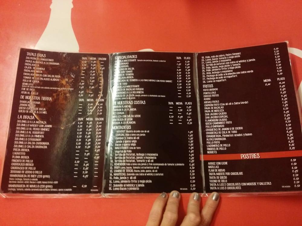 Menu at Taberna maestrante pub & bar, Seville