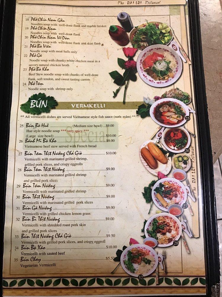 Menu at Pho Dai Loi #2 restaurant, Atlanta, Buford Hwy NE
