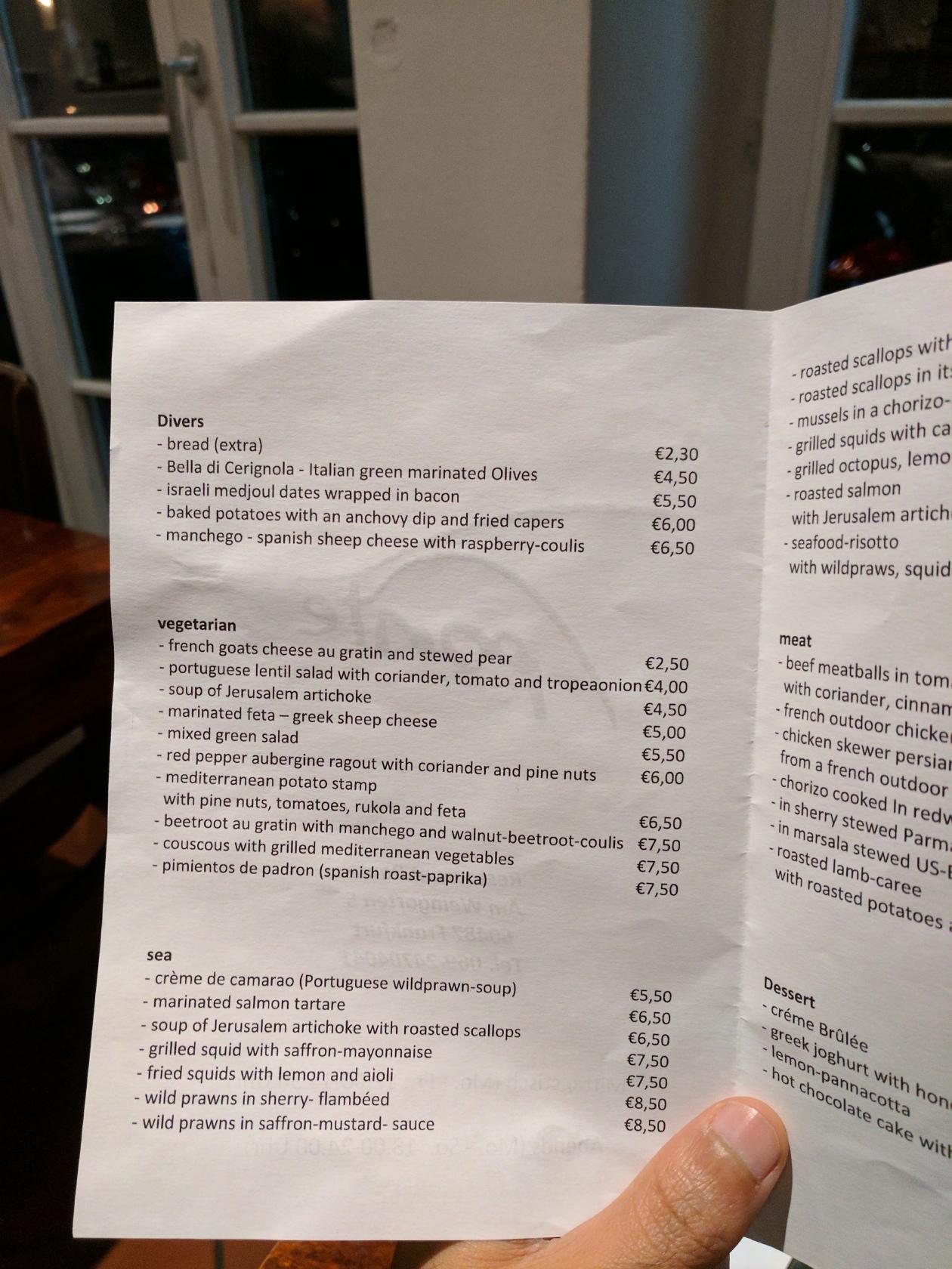 Menu at Ponte pub & bar, Frankfurt