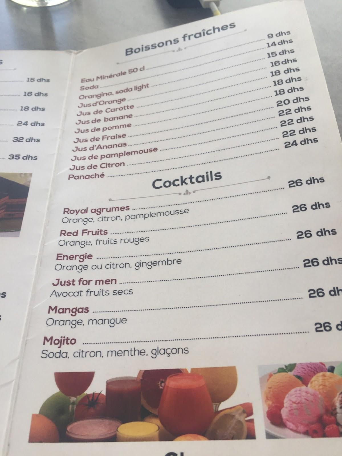 Menu at Café HORIZON cafe, Casablanca, Jnane Californie