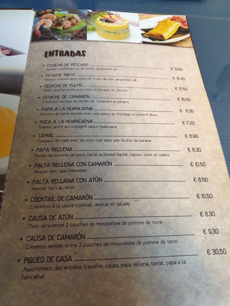 Menu au El Pulpo restaurant, Paris