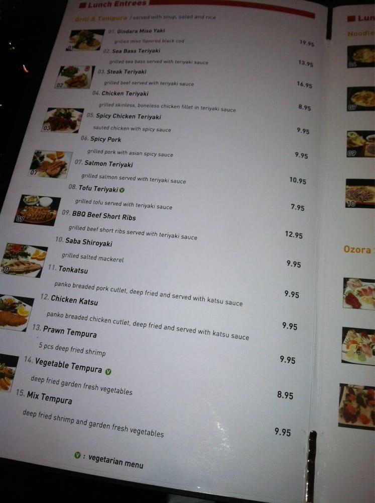 Menu at Ozora Sushi Restaurant, Concord