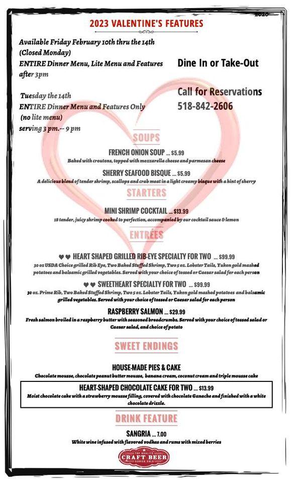 Menu at Raindancer Restaurant, Amsterdam, State Highway 30