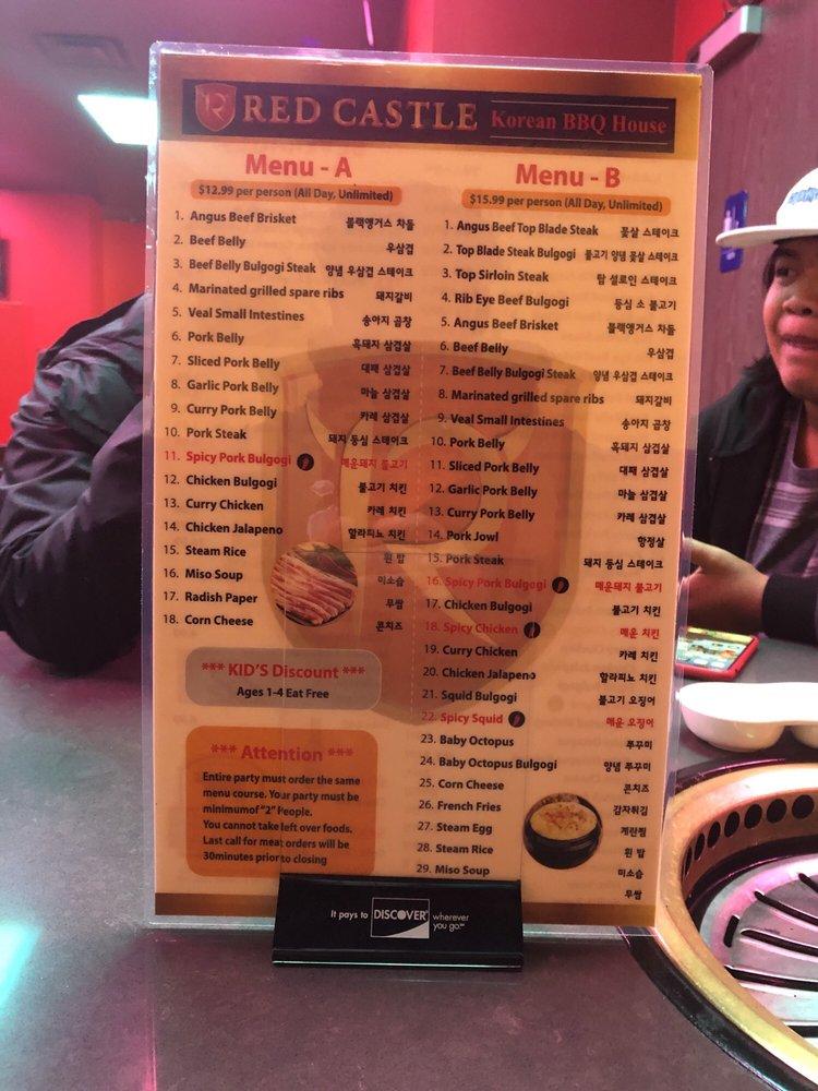 Menu at Red Castle Korean BBQ, Rialto